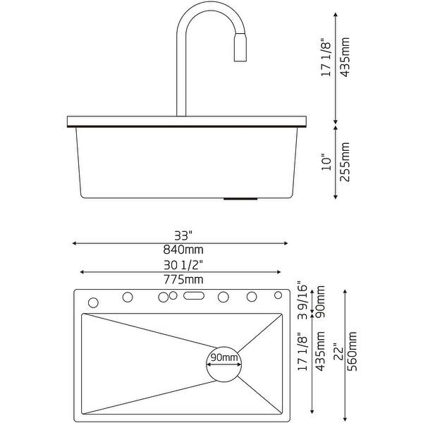 Lefton 304 Stainless Steel Waterfall Kitchen Sink Set with Pull-down ...