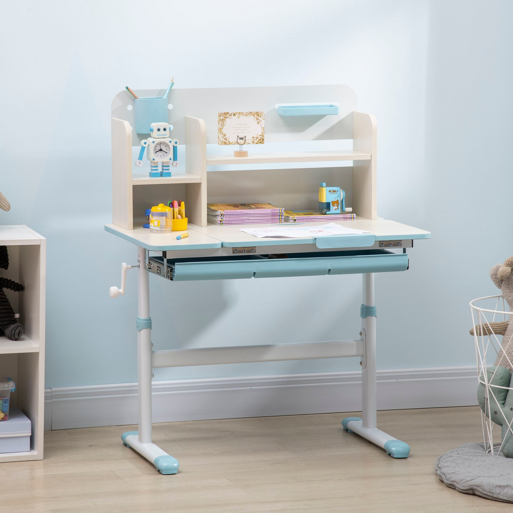 Adjustable Children s Study Desk with Tilt Top Storage Shelf Drawer and Pen Holder for Homework and Art Projects