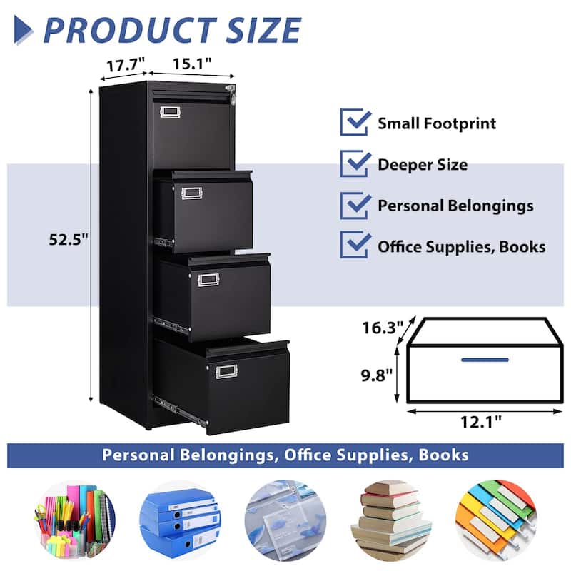 4 Drawer File Cabinet, Filing Cabinets, Metal Vertical File Storage ...
