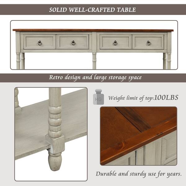 Emily Console Table with Drawers and Shelf in Antique Grey - 57.9"L x ...