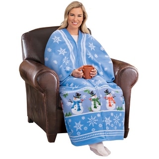 Snowman and Snowflake Soft Fleece Blanket Cuddle Wrap - Bed Bath & Beyond - 36778639
