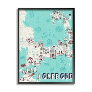 Stupell Cape Cod Massachusetts Nautical Landmark Destination Map Framed ...