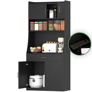 Modern Kitchen Cabinet with Outlets, USB Ports, Storage Drawer, and ...