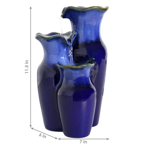 Tiered Blue Ceramic Glazed Pitchers Indoor Tabletop Fountain - 11 ...