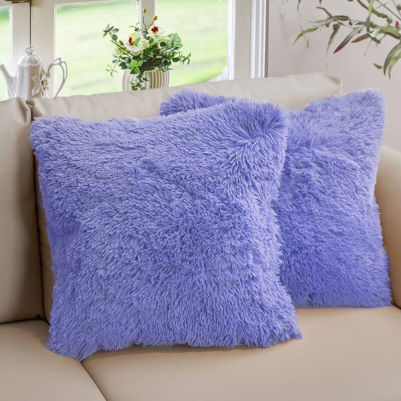Cheer Collection Super Soft Shaggy Long Hair Throw Pillows Set of 2 ...