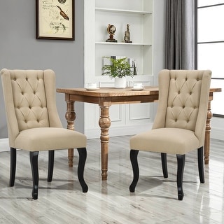 Moasis Tufted Wingback Dining Chairs with Solid Wood Legs (Set of 2 ...