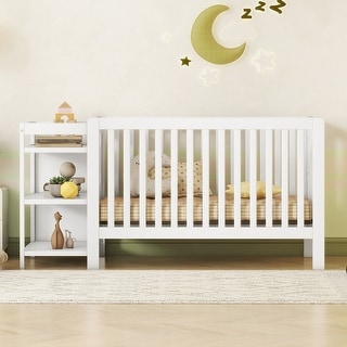 Convertible Crib Full Size Adjustble Height Bed with Changing Table ...