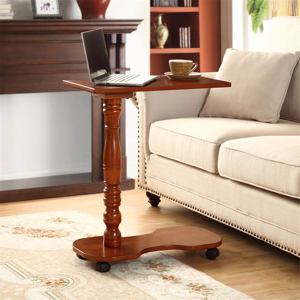 CTable C Shaped Snack Side Table, Solid Wood Mobile End Table Rolling ...