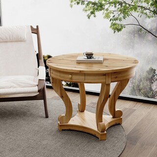 Round Dining Table with Scrollwork Curved Legs & Storage Drawers End ...