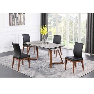 Somette Anitta Extendable Ceramic Dining Set with Black Chairs - Bed ...