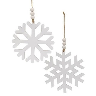 Distressed Beaded Wooden 8 Point Snowflake Hanger 2 Asstd. - 7.5" x 5 ...