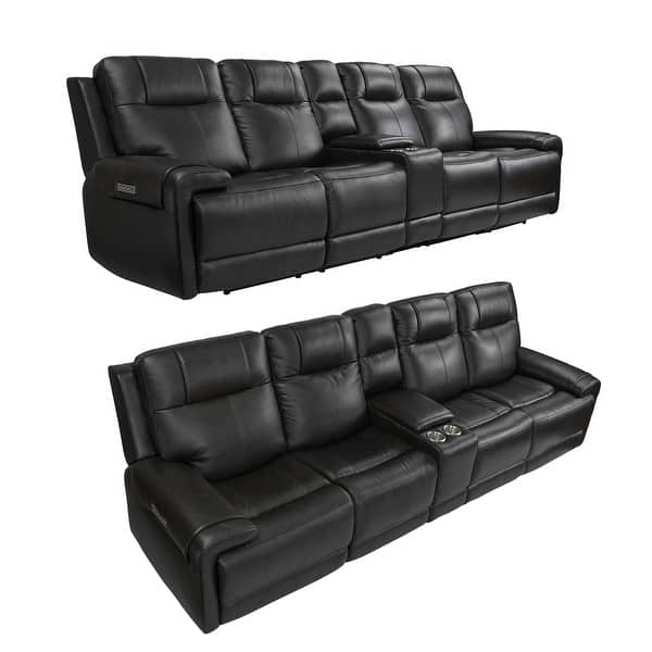 Top Grain Leather Power Reclining Sofa 4-Seat Recliner Sofa with ...