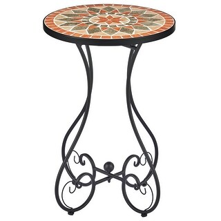 Han Outdoor Round Ceramic Tile Side Table with Iron Frame by ...