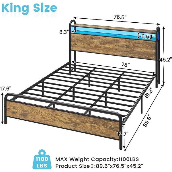 King Bed Frame With 2 Tier Storage Headboard Led Lights Bed Bath