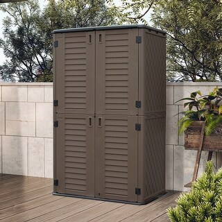 41" x 29" Brown Resin HDPE Outdoor Storage Shed with Lockable Door ...