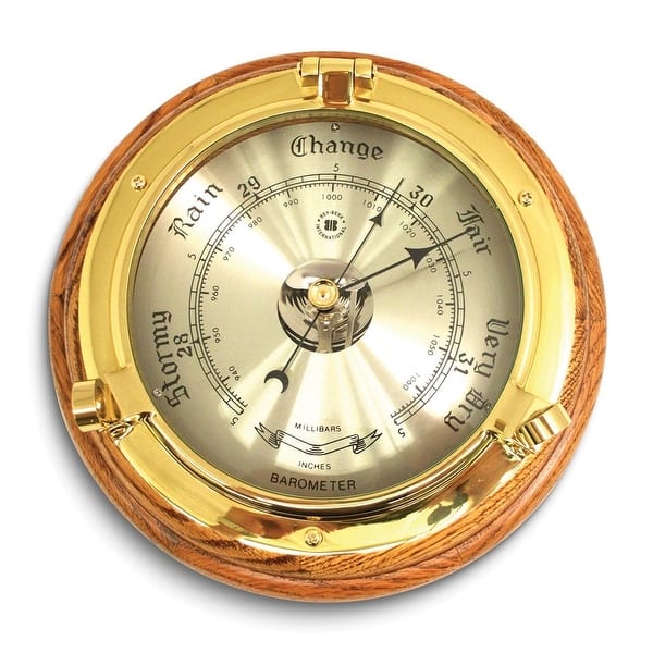 Curata Oak Wood Lacquered Brass Porthole Barometer - Bed Bath & Beyond ...