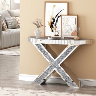 Mirrored Console Table Embedded Sparkling Crystals Diamond - 47.2" x 13 ...
