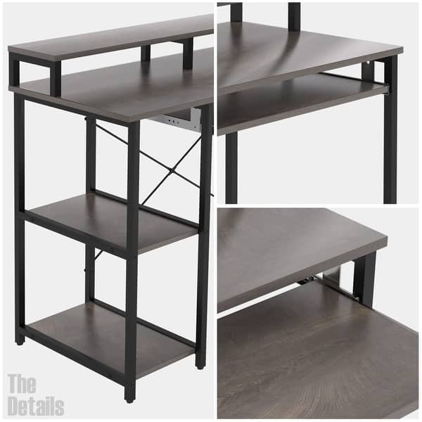 Compact Computer Desk with Storage Shelves/Keyboard Tray/Monitor Stand ...