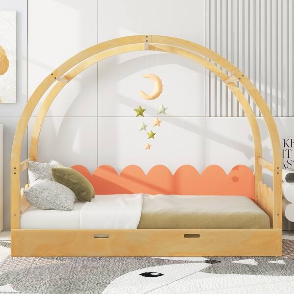 Twin Size Stretchable Vaulted Roof Bed for Kids Pine Wood Frame - On ...
