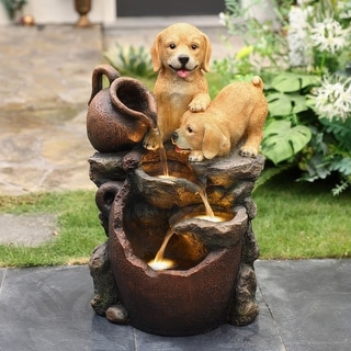 Puppy Friends Farmhouse Resin Outdoor Fountain with Lights - Bed Bath ...