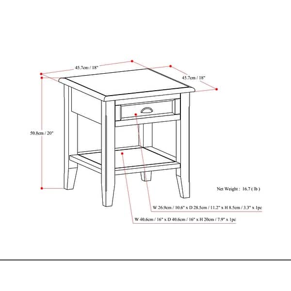 WYNDENHALL Portland SOLID WOOD 18 inch Wide Square Transitional End ...