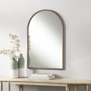 Azalea Park 36" Brushed Gold Beaded Metal Arched Wall Mirror - Bed Bath ...