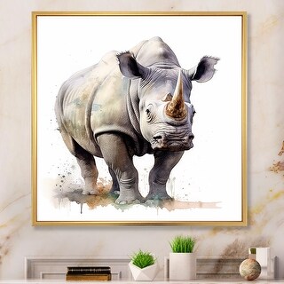 Designart "Wild Rhinoceros IV" Rhinoceros Framed Canvas Wall Art - Bed ...