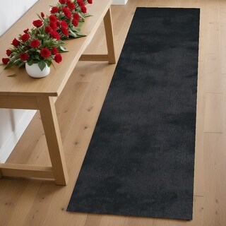 6feet Runner Black Shag Hand Tufted Runner Rug - 2' x 6' Runner - Bed ...