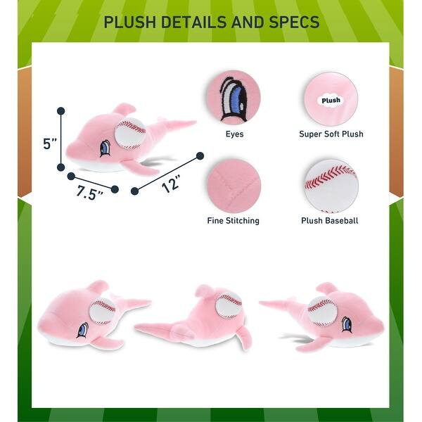 DolliBu Soft Huggable Pink Dolphin Stuffed Animal with Baseball Plush ...