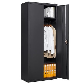Metal Storage Wardrobe Cabinet with 2 Doors, Wardrobe Armoire Closet ...