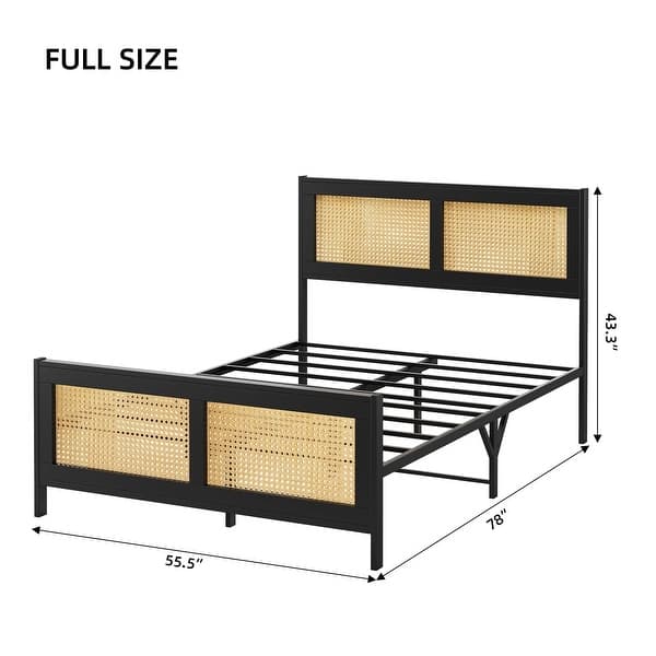 Bed Frame with Rattan Headboard and Footboard - Bed Bath & Beyond ...