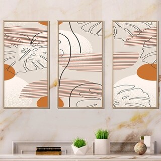 Designart "One Line Art Shapes & Abstract Monstera Leaf" Modern Framed ...