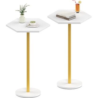Set of 2 White Hexagon Side Tables for Small Spaces, 24.4 Inch Height ...