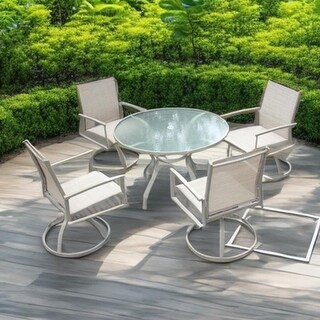 5-Piece Chairs Set,with PVC Sling Swivel Rocker Chairs&Round Cast-Top ...