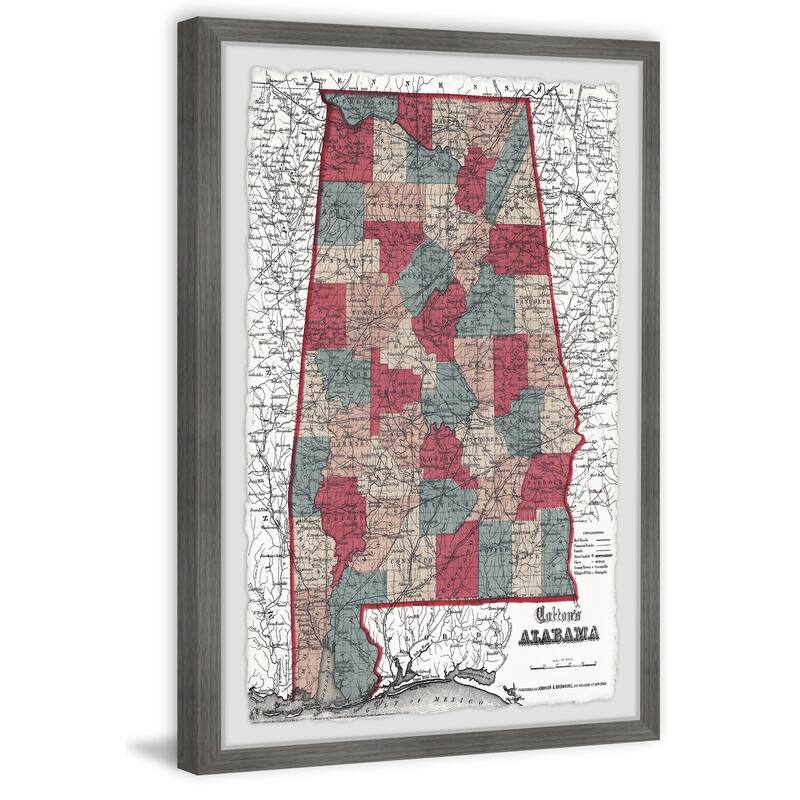 'White Alabama Map' Framed Painting Print - Overstock - 33068940