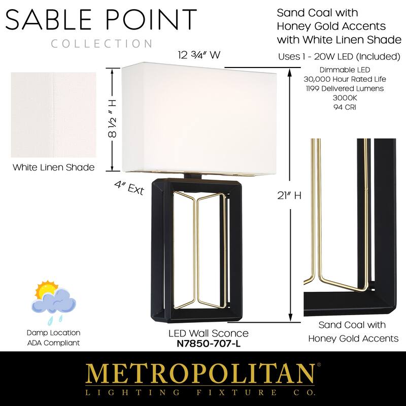 Metropolitan Sable Point Sand Coal With Honey Gold LED Wall Sconce ...