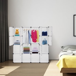16-Cube Wardrobe Cubby Shelving Storage Cubes Drawer Unit with Doors ...