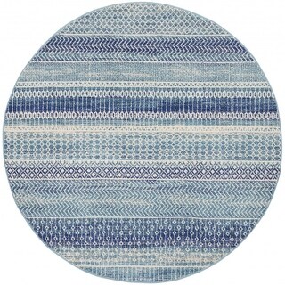 5' Round Navy Blue Ornate Stripes Area Rug - 3'6" - Bed Bath & Beyond ...