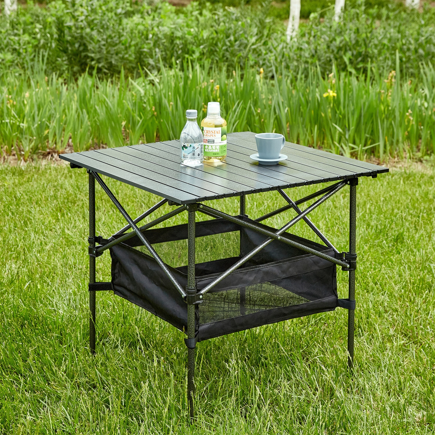 28 Square Folding Outdoor Table Black Aluminum Camping Table with Roll Up Top and Carrying Bag for Beach Backyard BBQ Patio Bed Bath Beyond 40041498