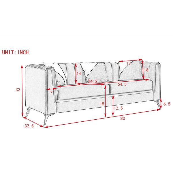 Modern Velvet Upholstered Sofa with Channel Tufting - 80"Wx33"Dx32"H ...