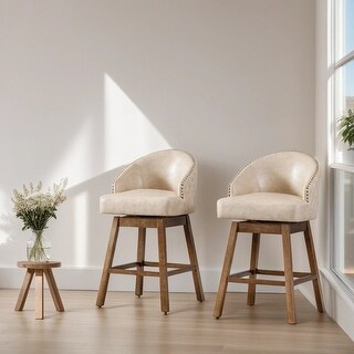 2 Pcs Retro Style Bar Stools Counter Height Chairs, Beige - Bed Bath ...