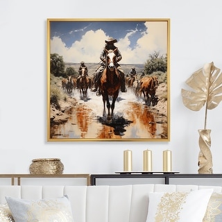 Designart "Western Horse Riders Memories" Western Framed Wall Decor ...