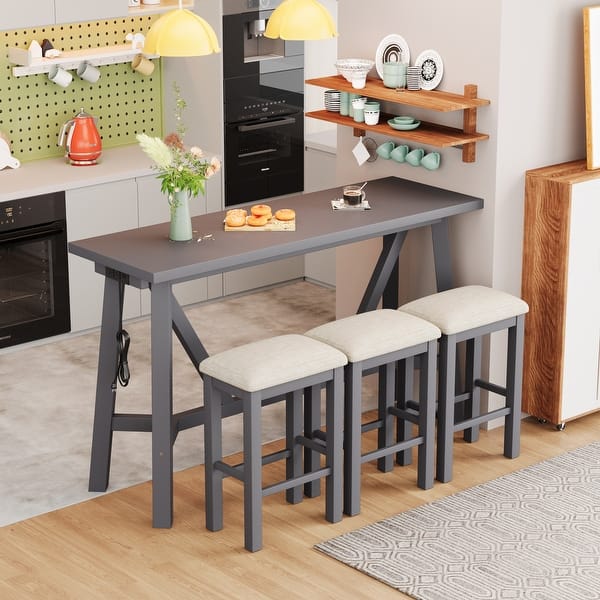Multipurpose Home Kitchen Dining Bar Table Set with 3 Upholstered ... Multipurpose Home Kitchen Dining Bar Table Set with 3 Upholstered ...