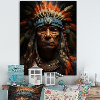 Designart "Orange Teal Native American Essence II" Native American Art ...