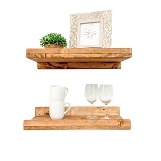 Rustic Luxe Pine Wood Decorative Floating Wall Shelves, Set of 2 - Bed ...