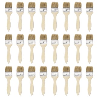 2 Inch Paint Brush Natural Bristle Flat Edge Wood Handle 24Pcs - Brown ...