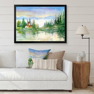 Designart "Summer River Landscape With Green Trees" Traditional Framed ...