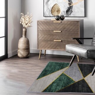 Light Grey /Green Geometric Cotton Area Rug Abstract Accent Rug - 5.3ft ...