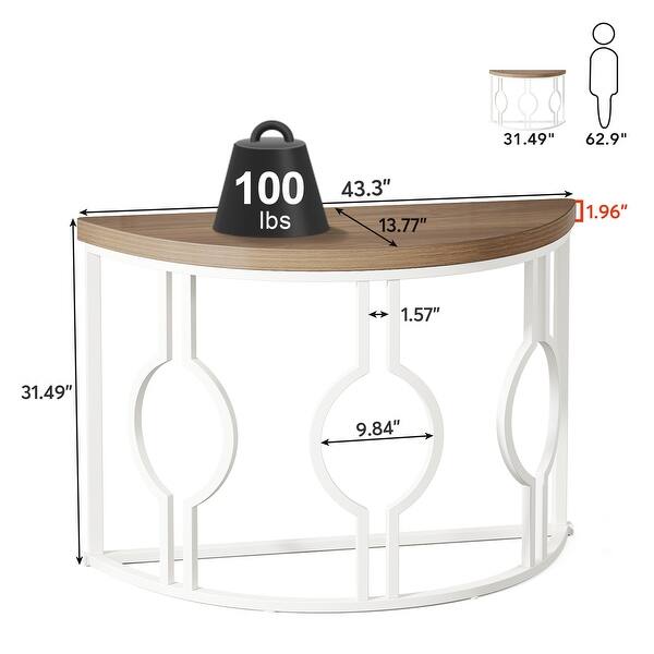 Half Moon Console Table for Entryway, 43 Inch Industrial Semi Circle ...