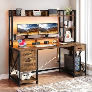 Moasis 59 Inch Computer Gaming Desk with Hutch and Bookshelf Home ...